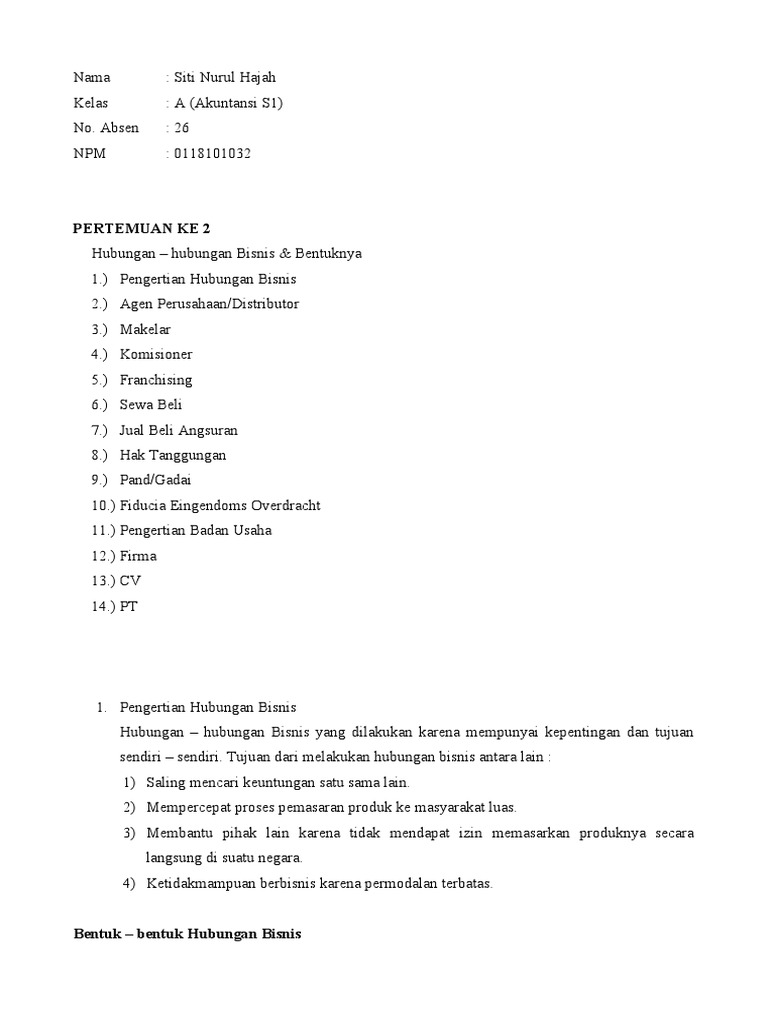 Resume Hubungan Bisnis - No. Absen 26 - 0118101032 | PDF