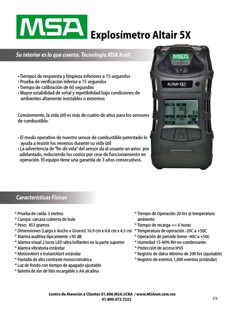 Ficha Tecnica Explosimetro Altair 5 X | PDF | Energía y recursos ...
