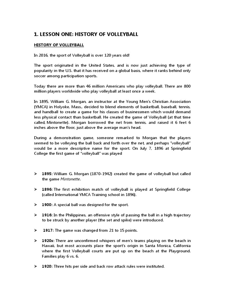 Lesson One: History of Volleyball | PDF | Volleyball | Summer Olympic Games