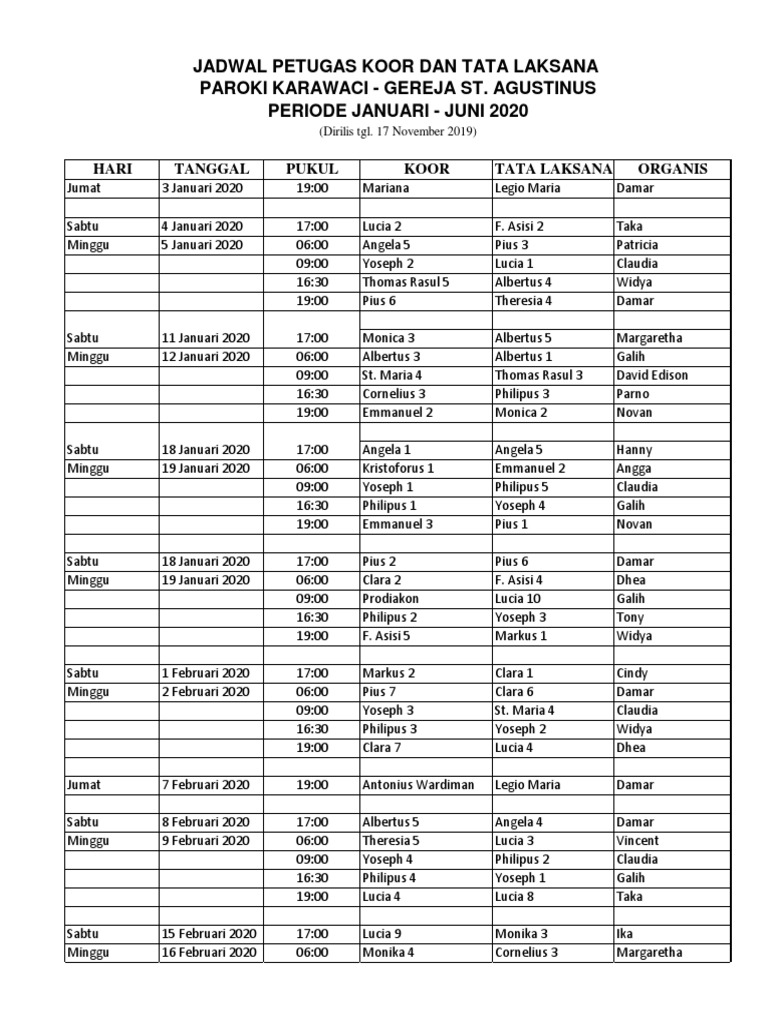 Jadwal Petugas Koor Dan Tata Laksana Paroki Karawaci - Gereja St ...