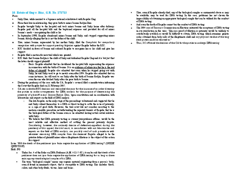 Estate of Ong Case | PDF | Genetic Testing | Dna Profiling