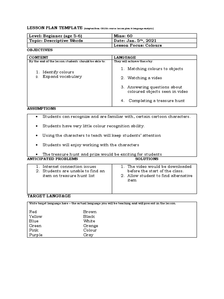 Colors Lesson Plan | PDF