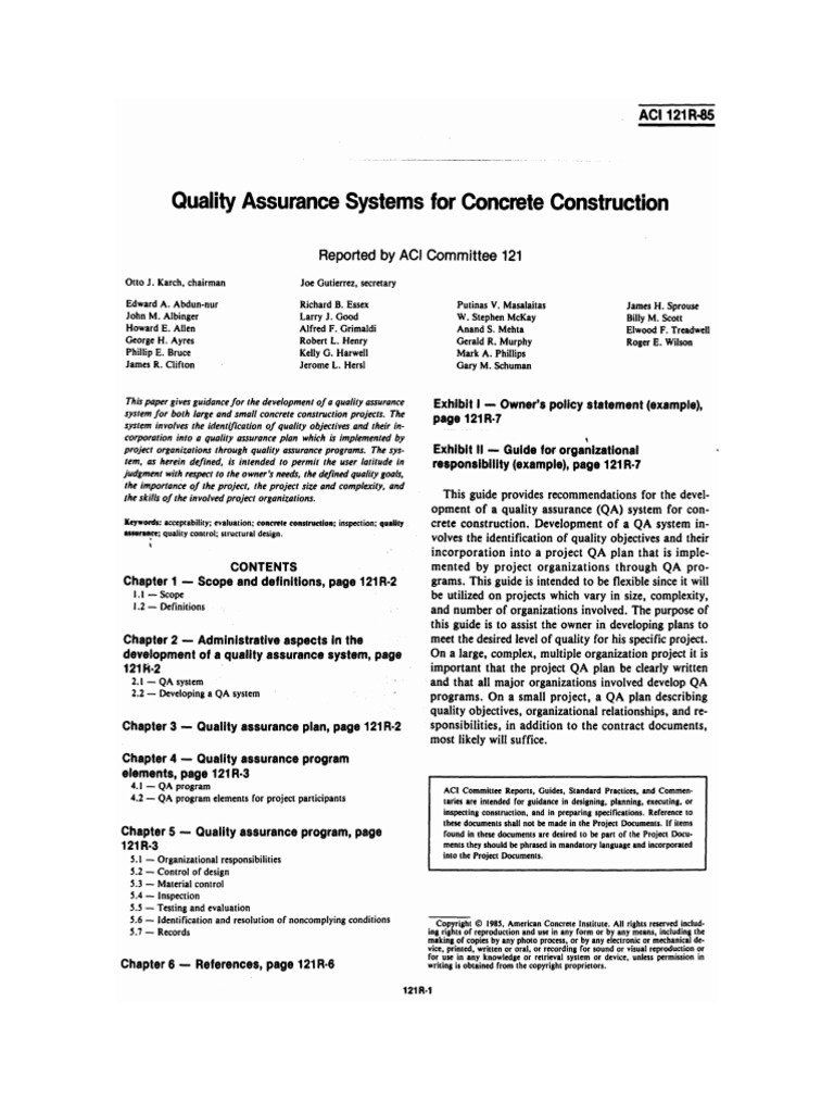 ACI 121R-85 Quality Assurance Systems For Concrete Construction | PDF