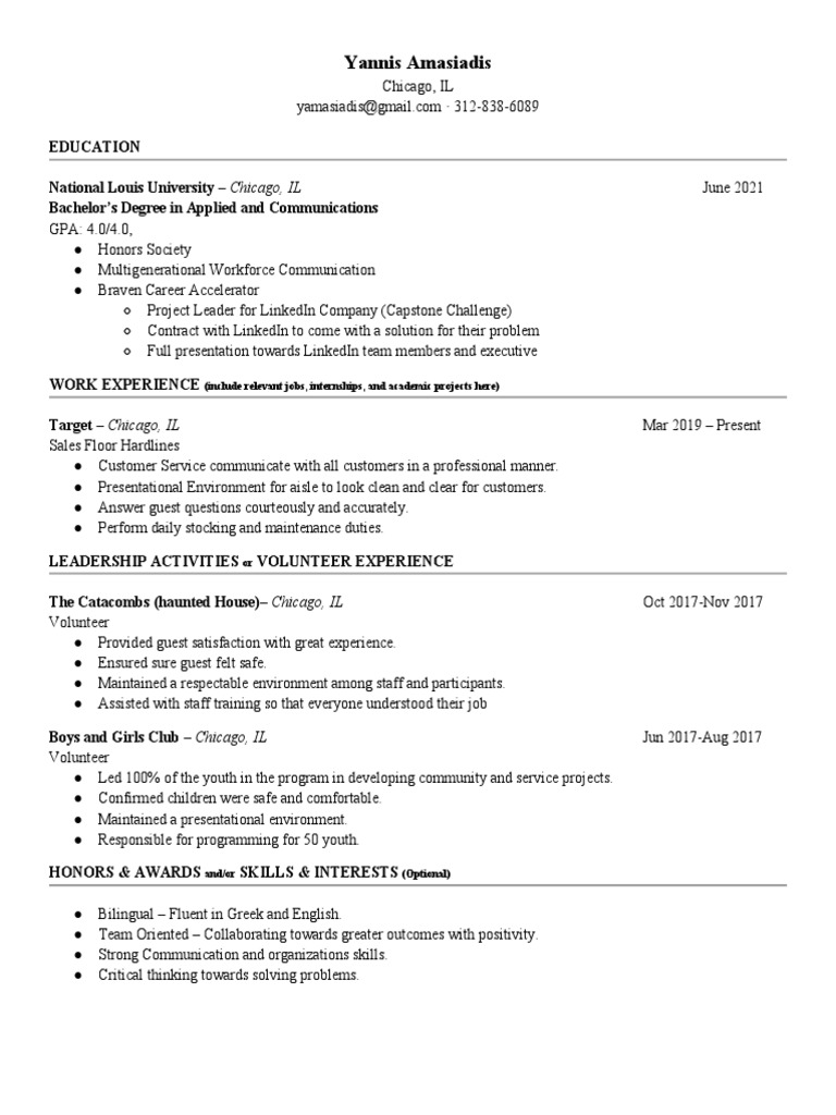 Blank Braven Resume Template - Google Doc 1 | PDF