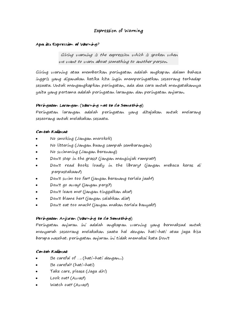 Expression of Warning | PDF