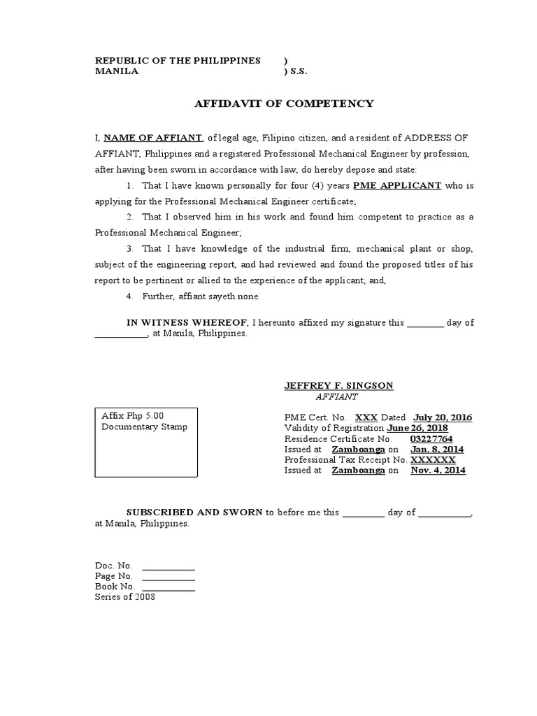 Affidavit of Competency | PDF