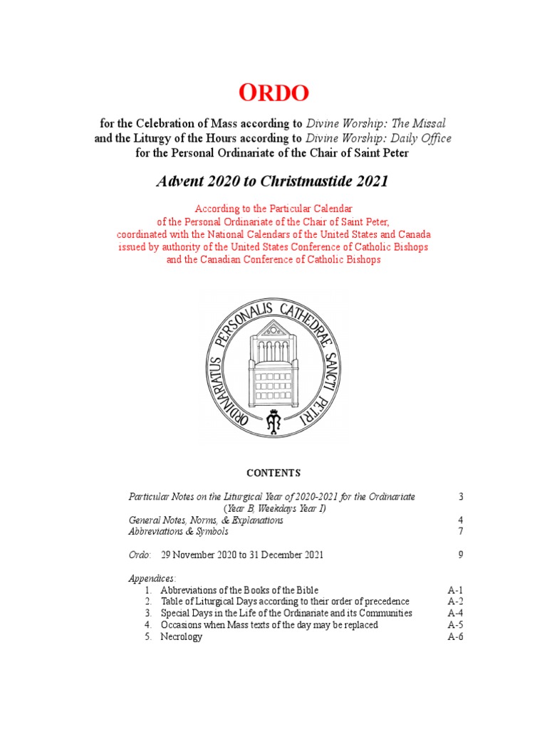 Ordo for Advent 2020 to 2021 | PDF | Lectionary | Liturgical Year