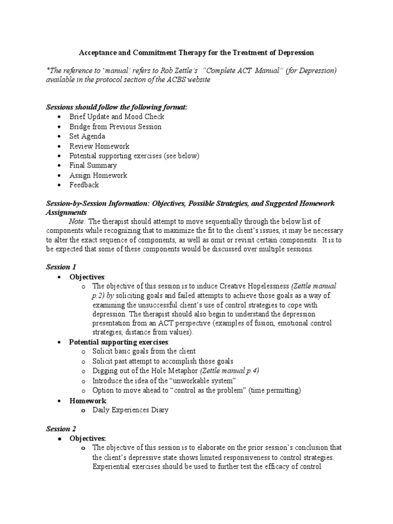 ACT Depression Outline | Download Free PDF | Mindfulness | Depression ...