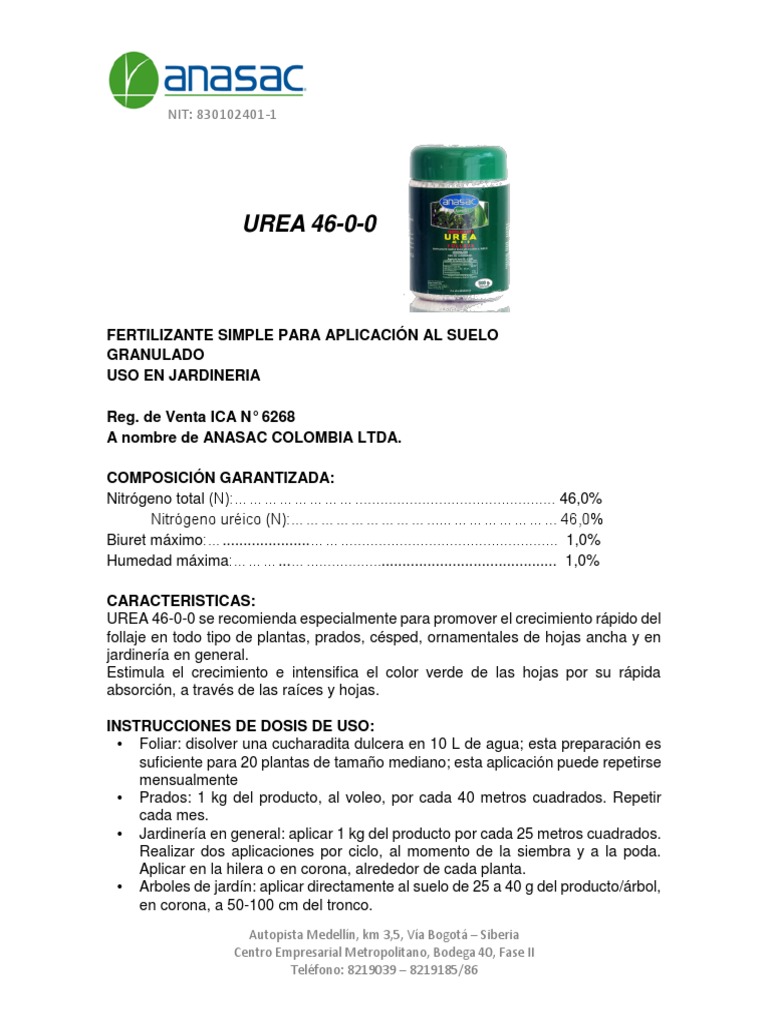 Ficha Tecnica Urea | PDF | Fertilizante | Agua