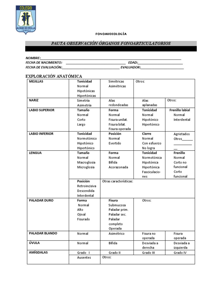 Pauta de Observación Ofa | Descargar gratis PDF | Boca | Rasgos faciales