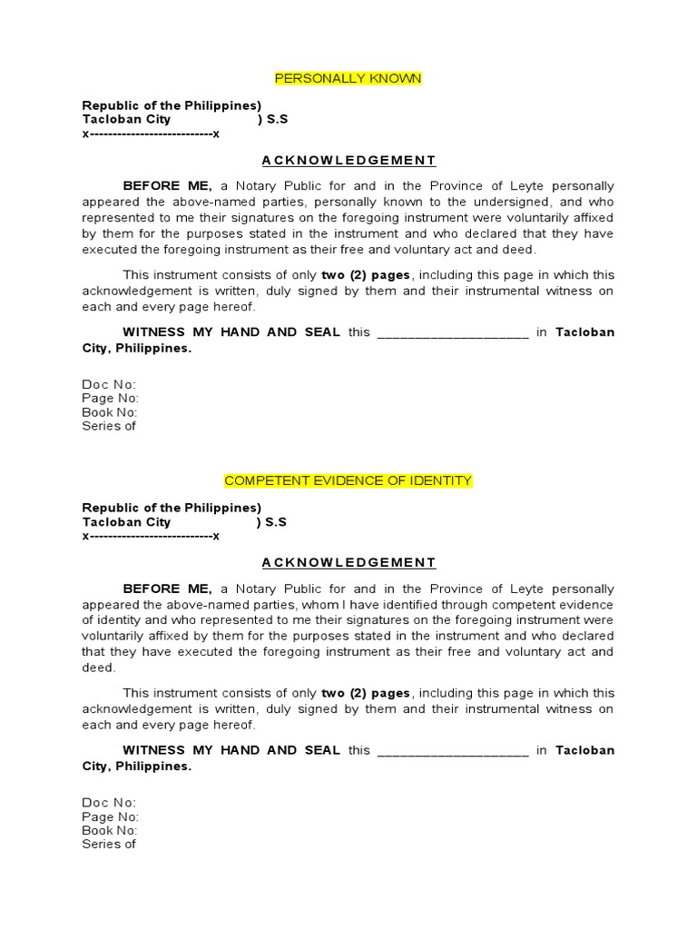 Notarial Acknowledgement Format | PDF | Notary Public | Government ...