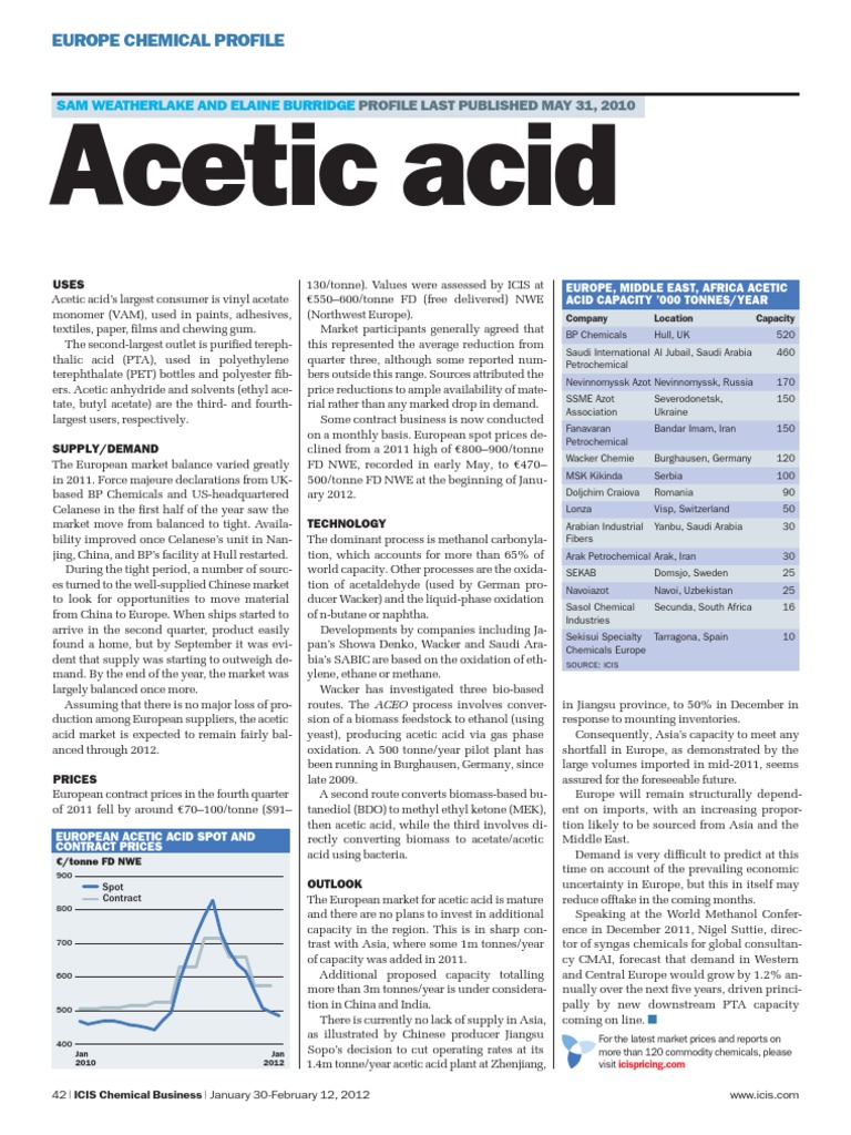 Acetic Acid: Europe Chemical Profile | PDF | Acetic Acid | Products Of ...