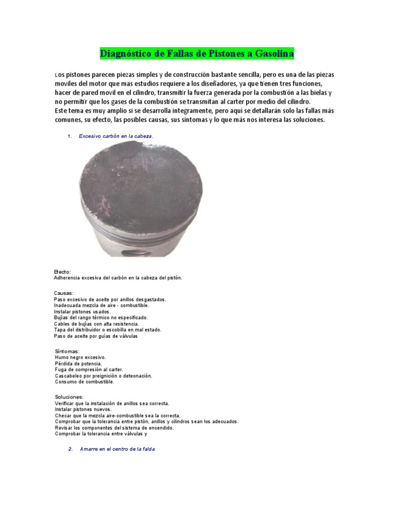 Diagnóstico de Fallas en Pistones de Gasolina | PDF | Pistón | Motor de ...
