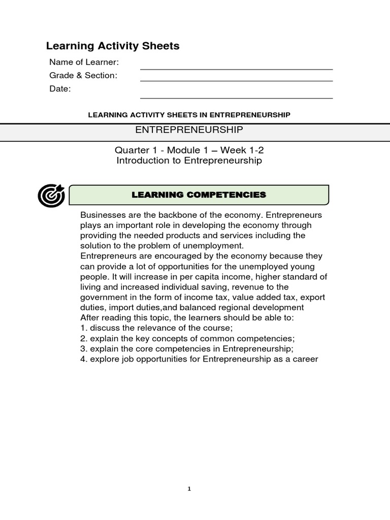Q1 Entrep Week 1-2 | PDF | Entrepreneurship | Business