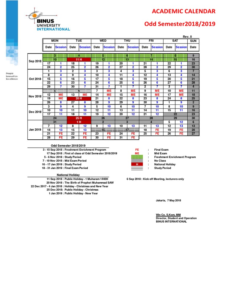 Academic Calendar Odd 2018 2019 BI | PDF | Academic Term | Schools