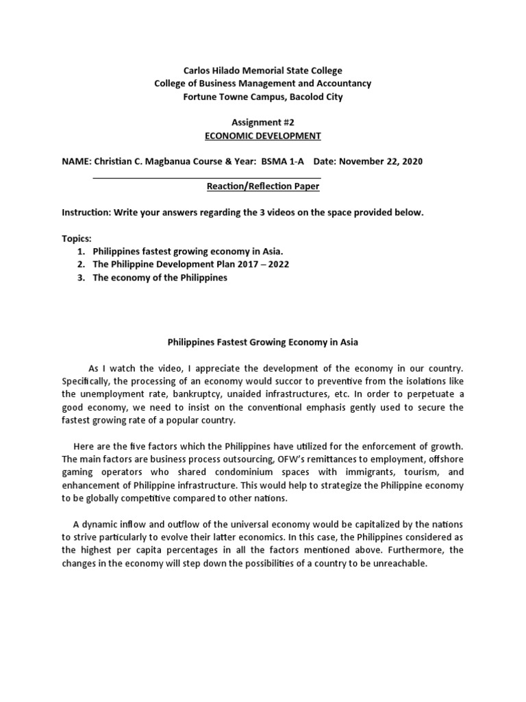 Reflection Paper | PDF | Philippines | Economy Of The Philippines