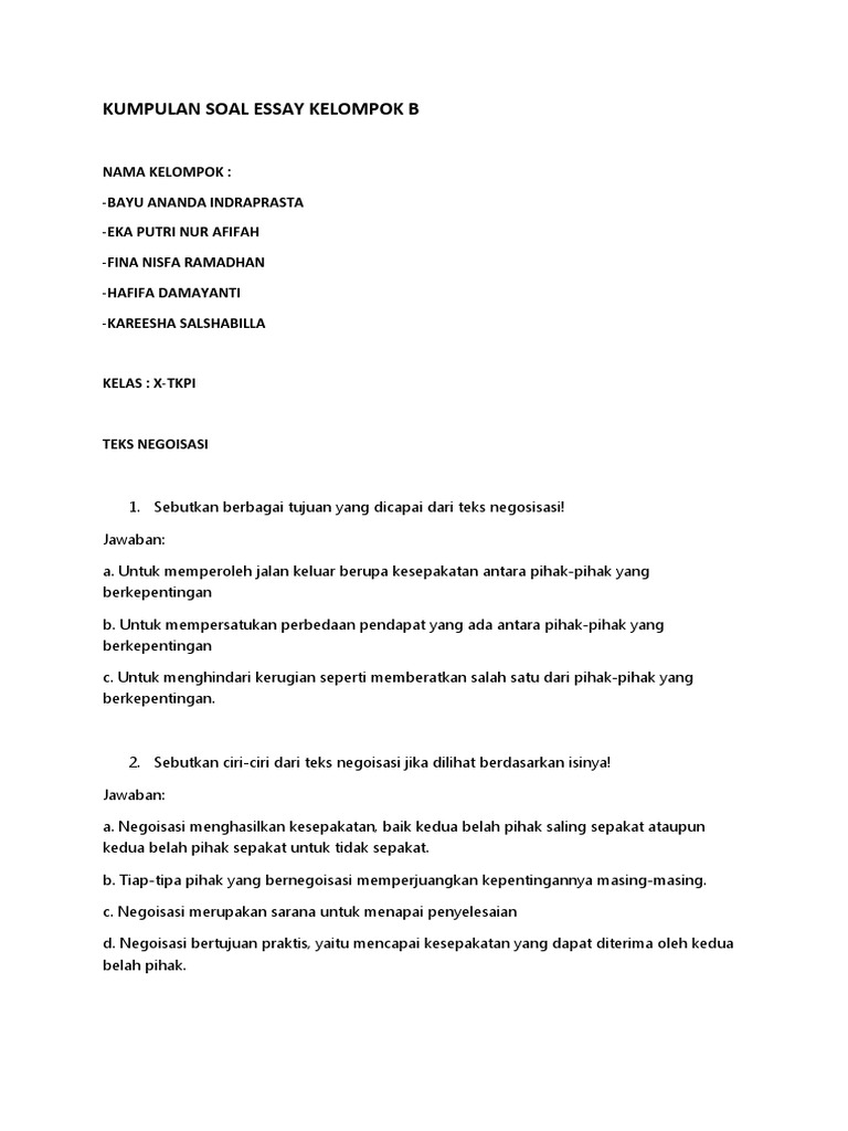 Kumpulan Soal Essay Kelompok e | PDF | Karier & Perkembangan
