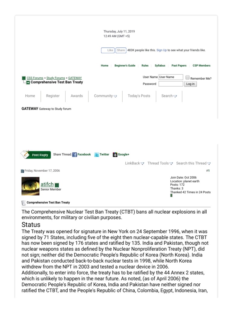 Comprehensive Test Ban Treaty - CSS Forums | PDF | Nuclear ...
