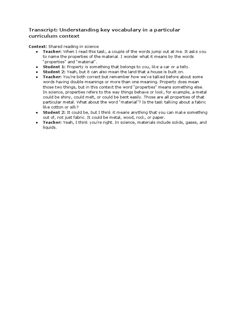 Vocabulary in Science Curriculum | PDF | Language Arts & Discipline