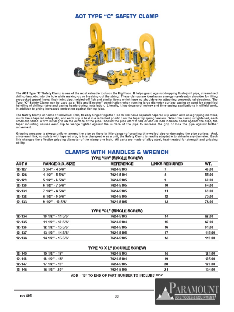AOT Safety Clamps Type C | PDF | Casing (Borehole) | Pipe (Fluid ...