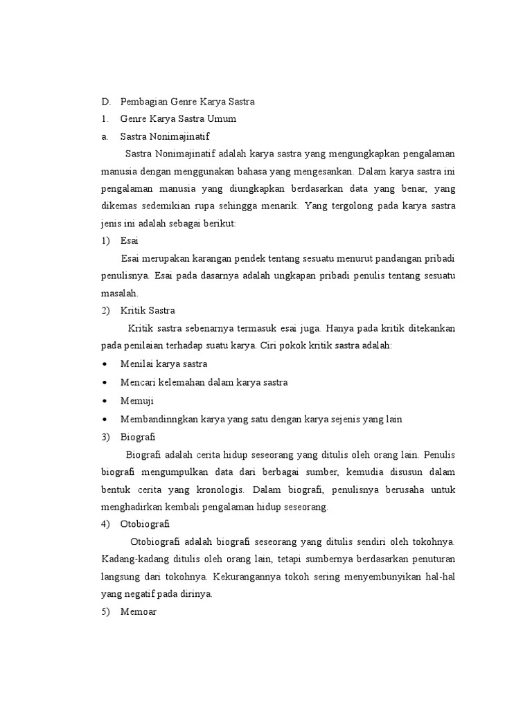 Pembagian Genre Karya Sastra | PDF