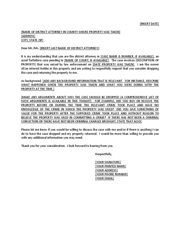 Sample Letter To A District Attorney | PDF