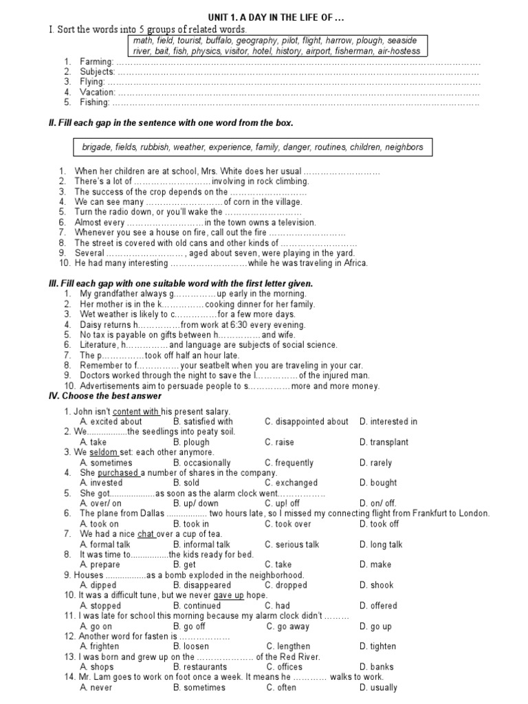 UNIT 1 - A Day in The Life of ... | PDF