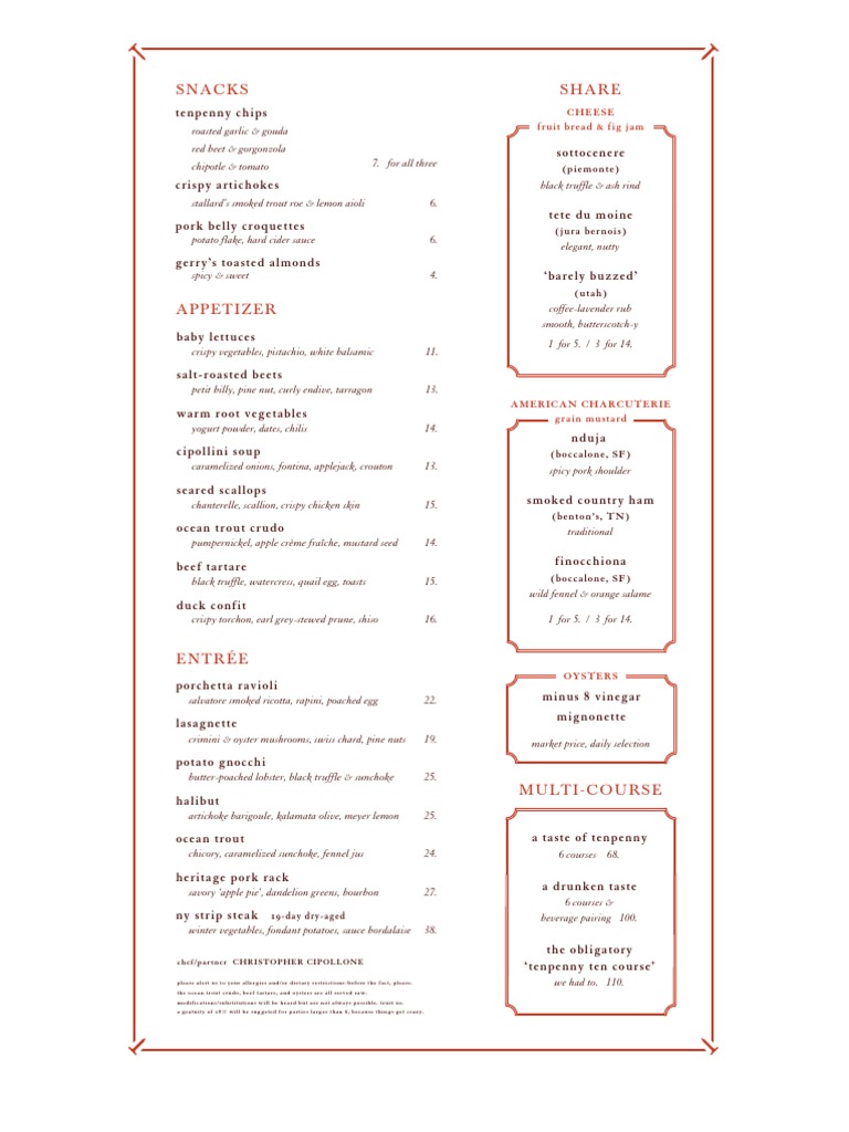Tenpenny - Dinner and Drinks Menus | PDF | Grape | Foods