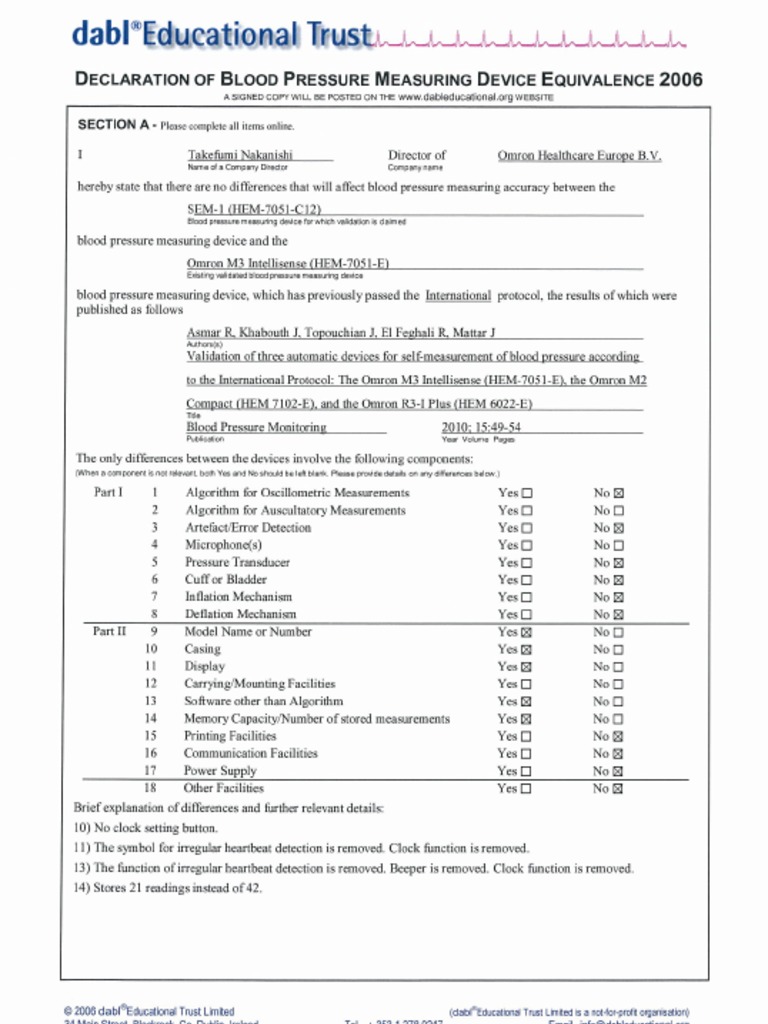 E52 Omron SEM-1 (HEM-7051-C12) ESH | PDF | Blood Pressure | Hypertension