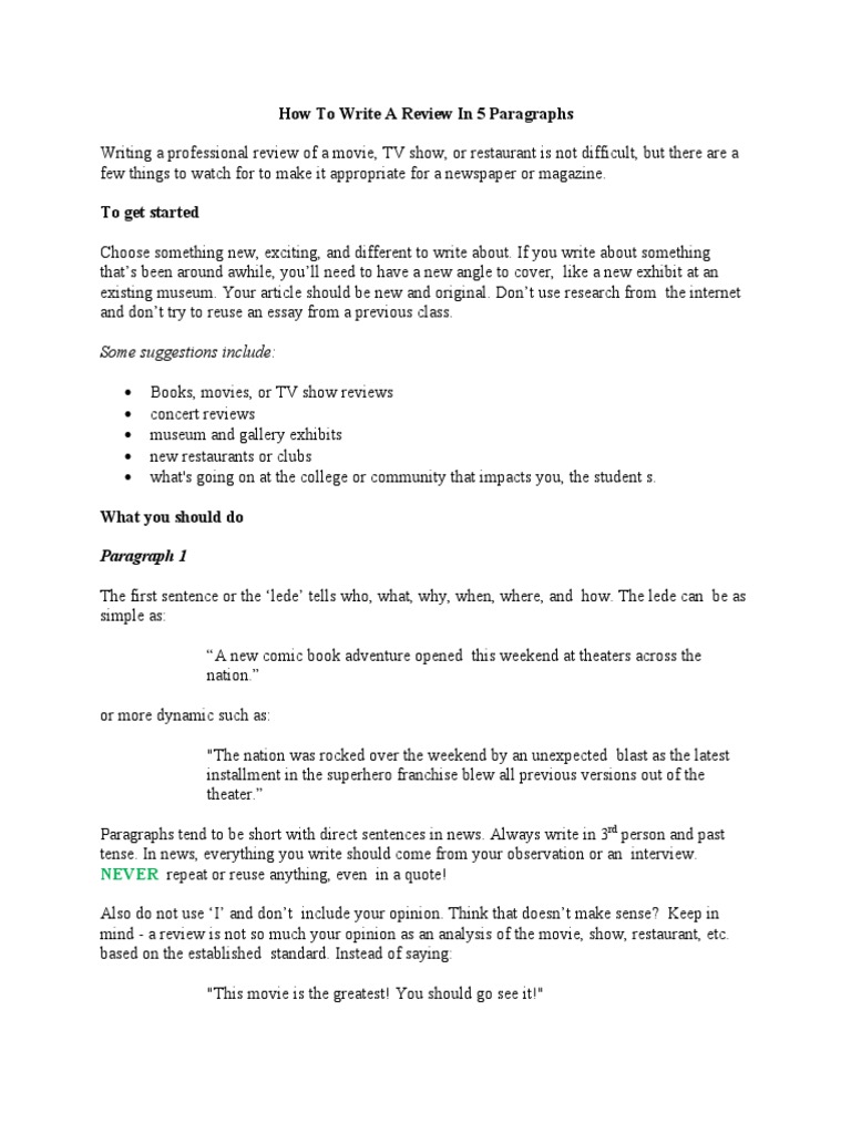 How To Write A Review in 5 Paragraphs | PDF