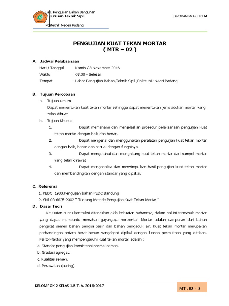 Pengujian Kuat Tekan Mortar | PDF