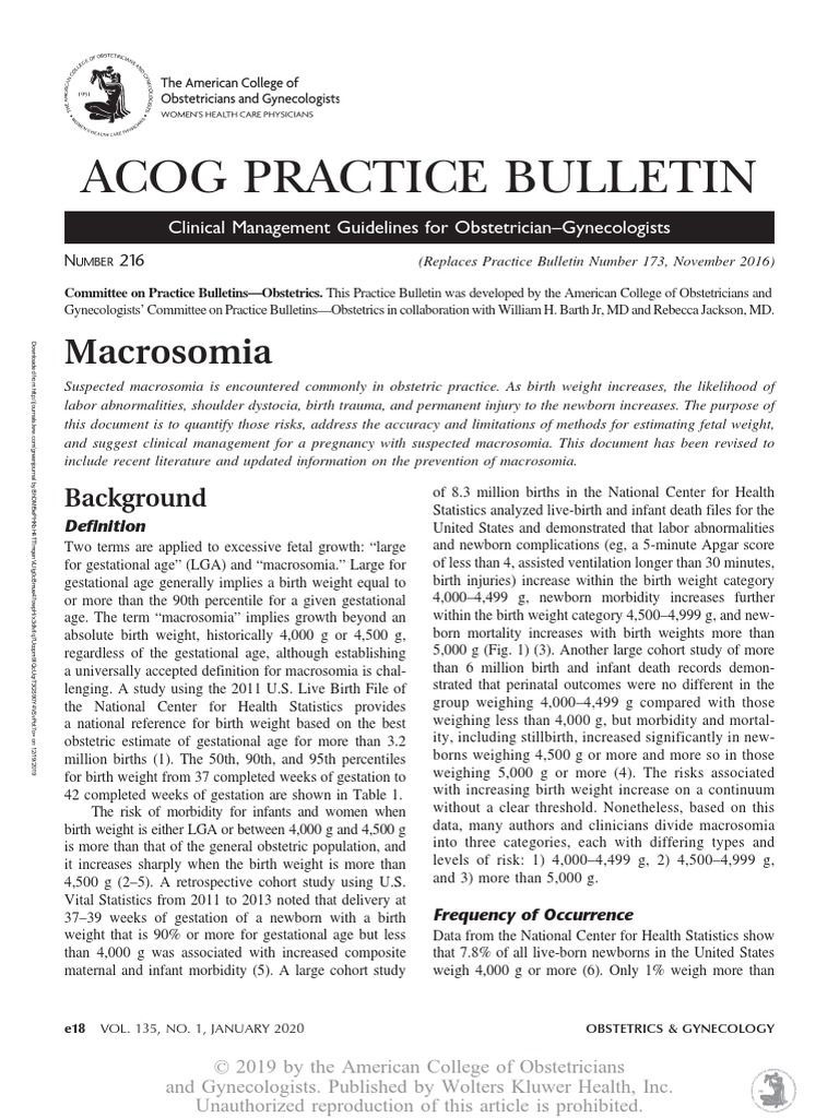 ACOG Practice Bulletin #216 Macrosomia | PDF | Gestational Diabetes ...