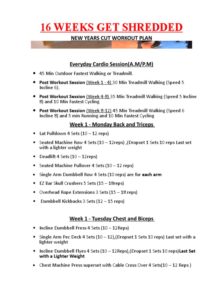 16 Weeks Get Shredded: New Years Cut Workout Plan | PDF | Management Of ...