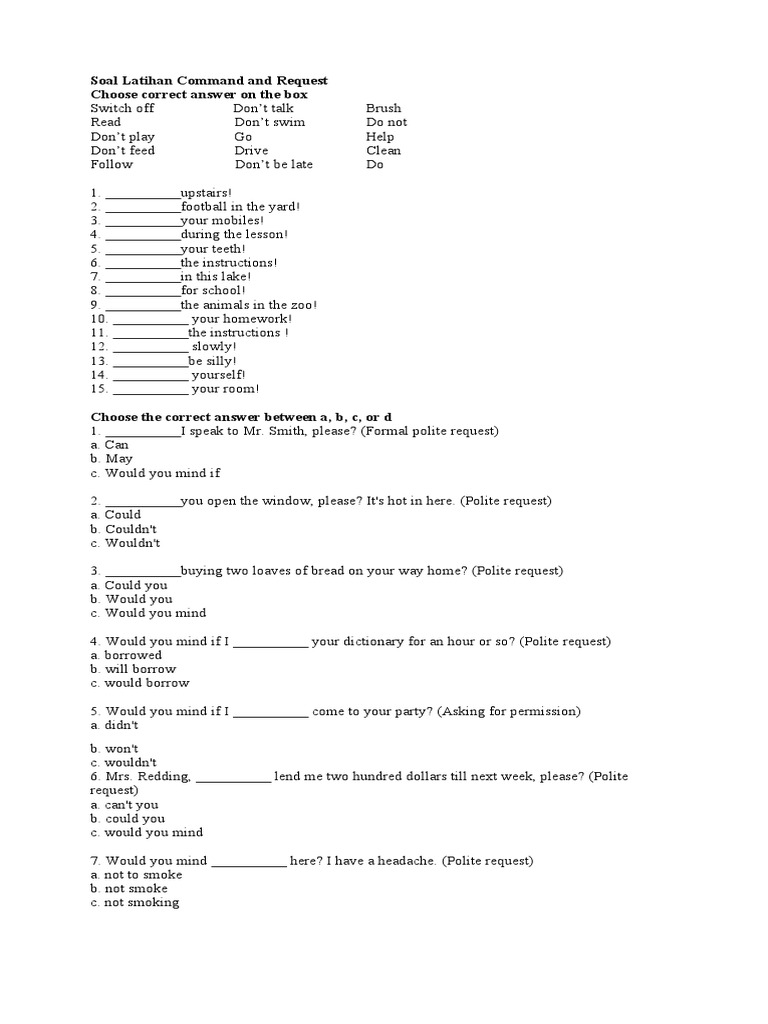 Command and Request Practice Exercises | PDF | Language Arts & Discipline