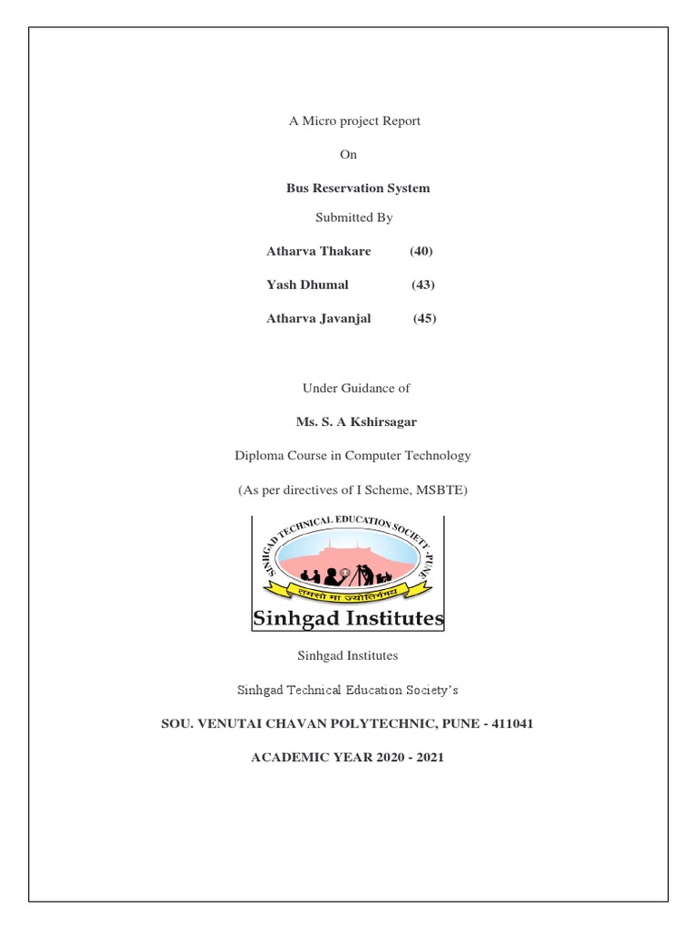 A Micro Project Report On: Bus Reservation System | PDF | Databases ...