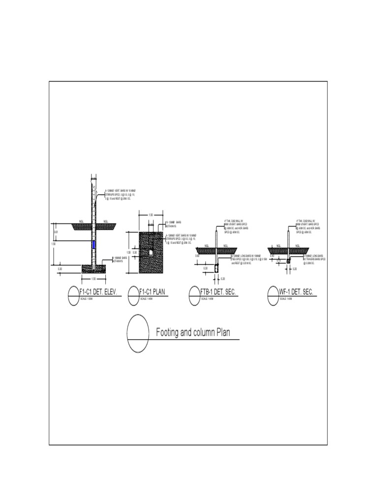 Footing and Column Plan: F1-C1 Det. Elev. F1-C1 Plan Ftb-1 Det. Sec. Wf ...