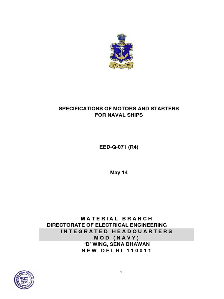 Naval Motor and Starter Specifications | PDF | Electric Motor | Bearing ...