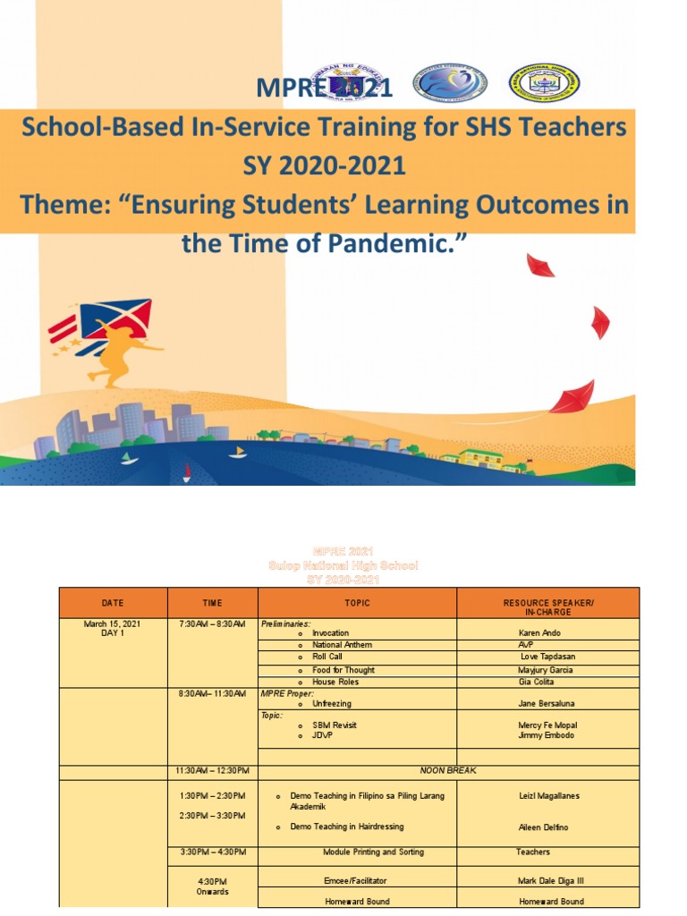 MPRE 2021 School-Based In-Service Training For SHS Teachers SY 2020 ...