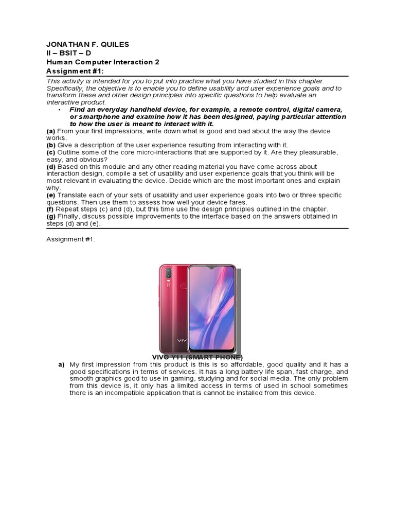Jonathan F. Quiles Ii - Bsit - D Human Computer Interaction 2 Assignment #1 | PDF | Usability ...
