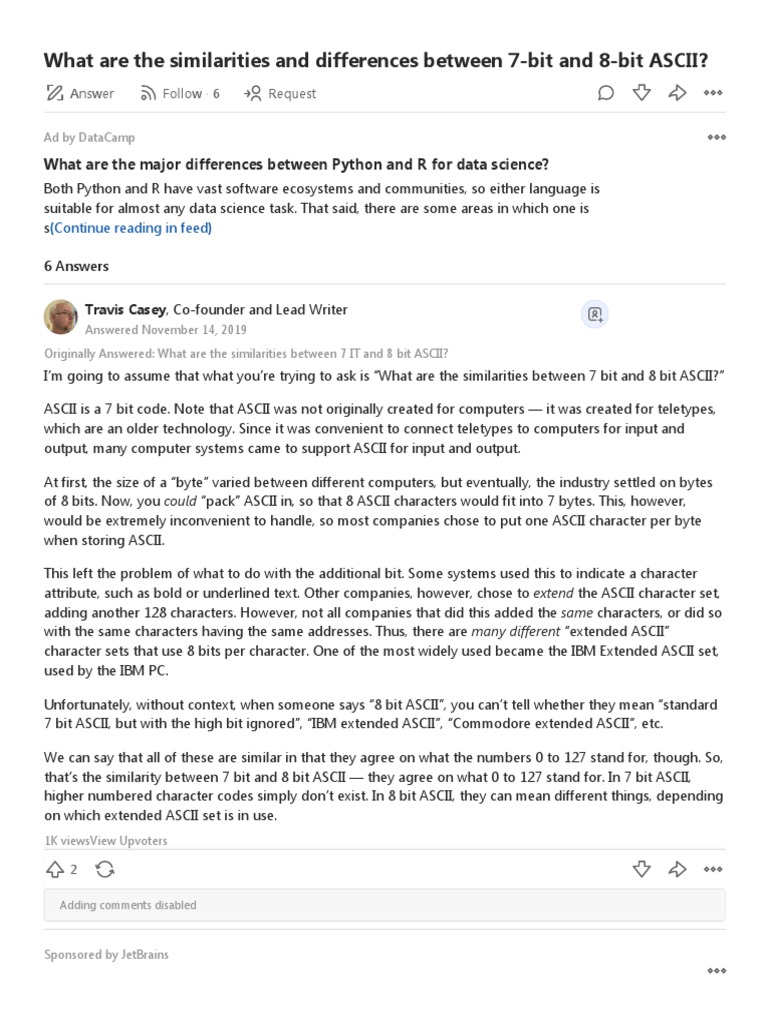 What Are The Similarities and Differences Between 7-Bit and 8-Bit ASCII - Quora | PDF | Ascii ...