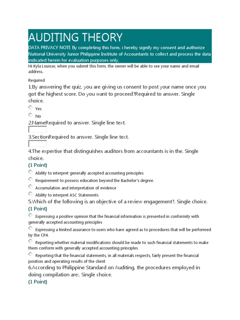 Auditing Theory: (1 Point) | PDF | Financial Audit | Audit