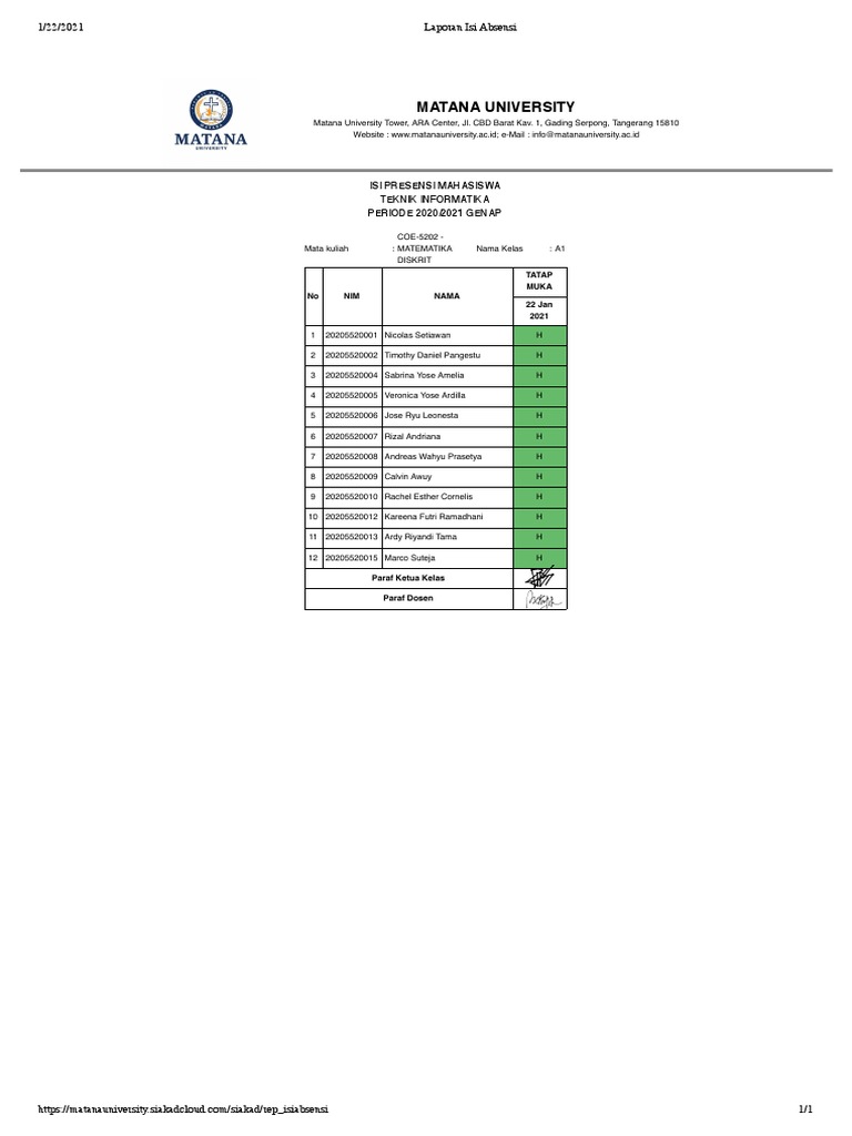 Presensi Sesi 1 | PDF