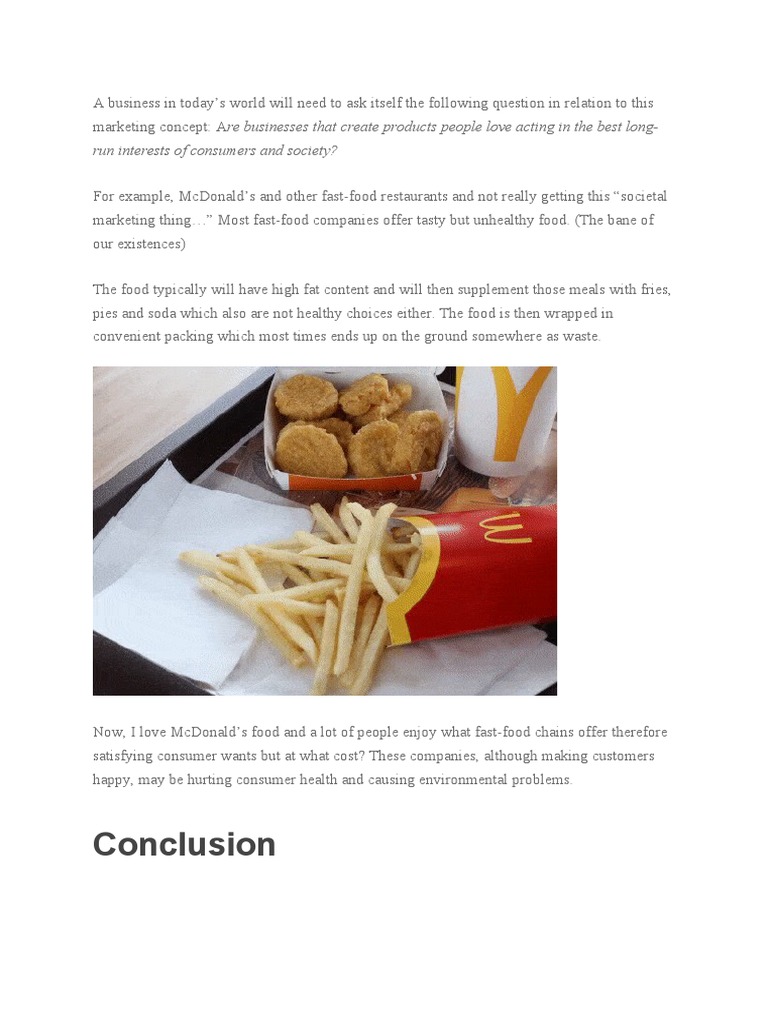 Conclusion: Run Interests of Consumers and Society? | PDF | Fast Food ...