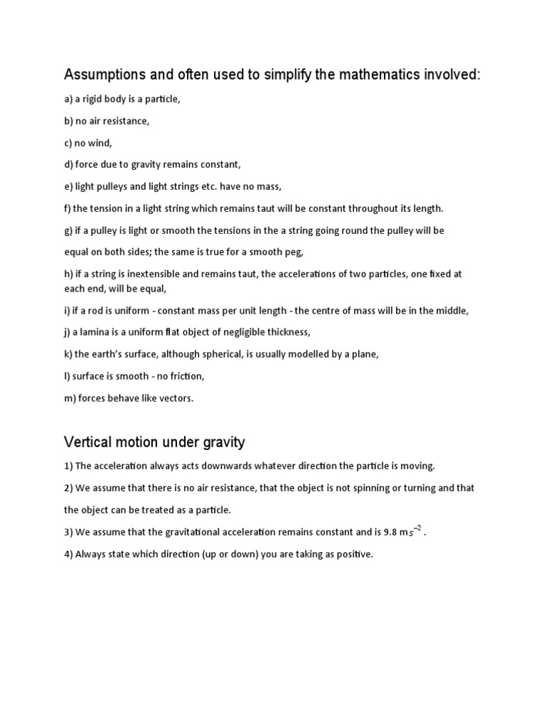Assumptions and Often Used To Simplify The Mathematics Involved ...