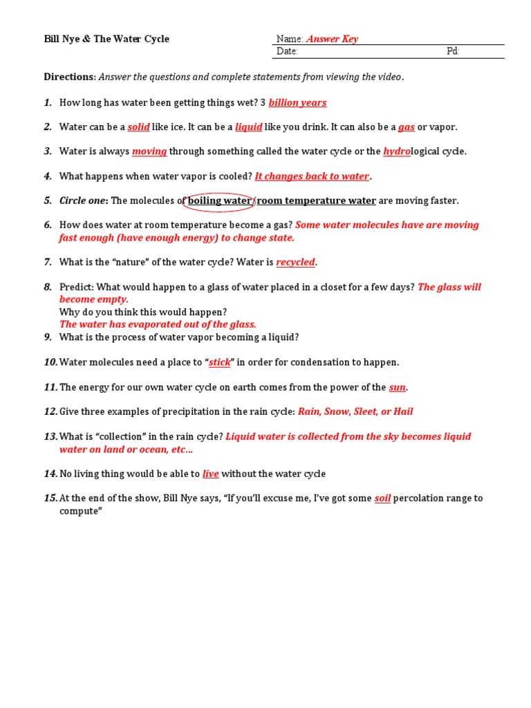 Bill Nye and The Water Cycle Handout | Download Free PDF | Water Cycle ...