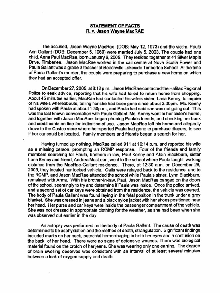 Statement of Facts - R V Jason Wayne MacRAE | PDF | Insurance | Business