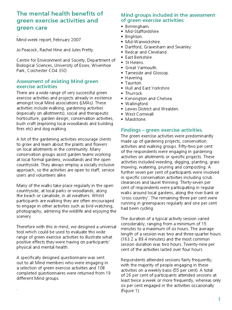 Green Exercise for Mental Health | PDF | Self Esteem | Mood (Psychology)