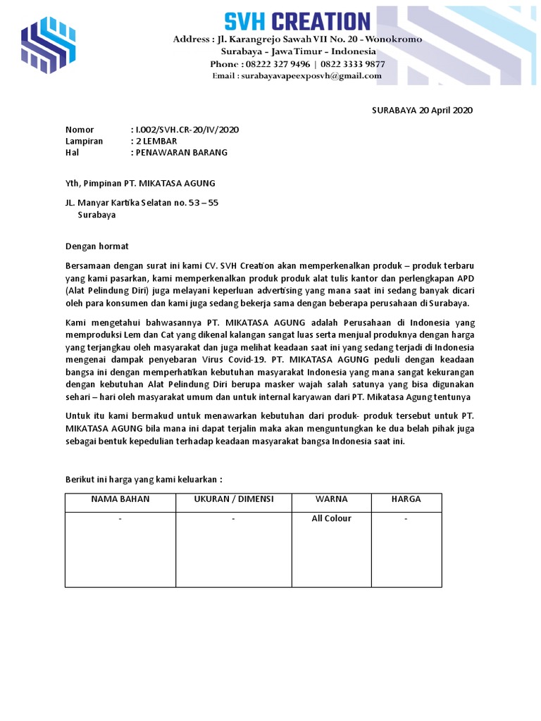 Contoh Surat Penawaran Perusahaan | PDF