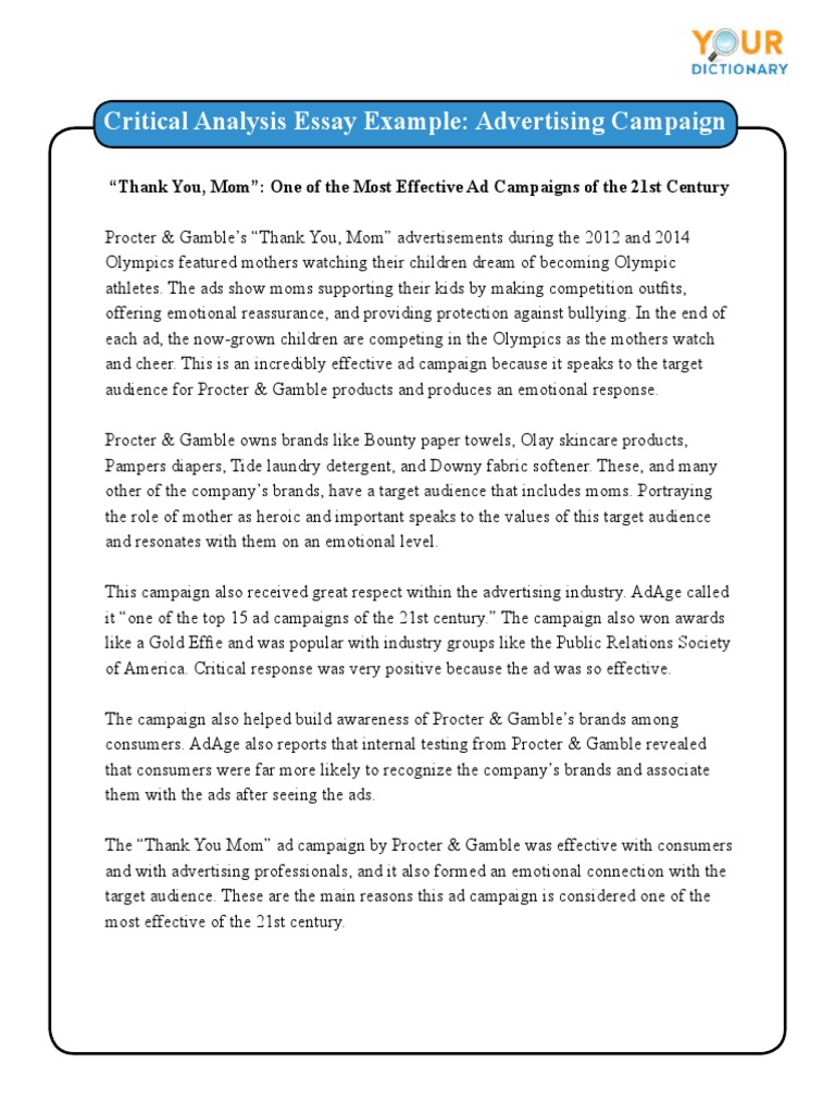 Critical Analysis Essay Example: Advertising Campaign | PDF