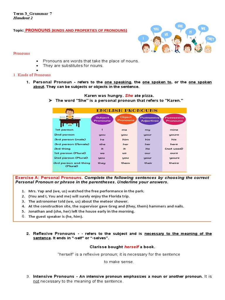 Handout 2 - Pronouns (Kinds and Properties) | PDF | Grammatical Gender ...